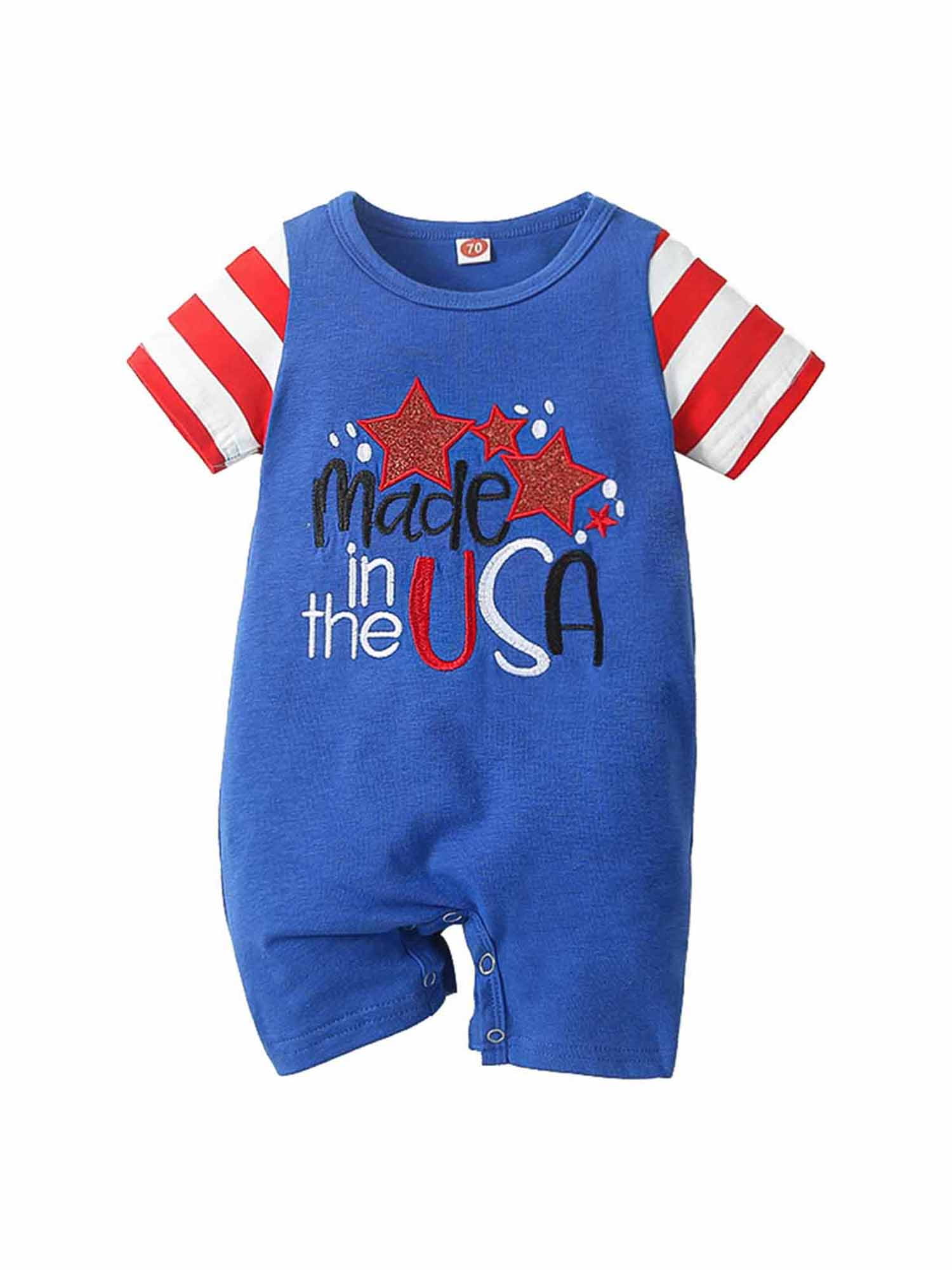 Baby Jumpsuit, Short Sleeve Crew Neck Embroidery Stars Letters Summer ...