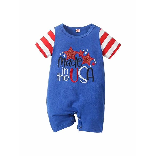 Baby Jumpsuit, Short Sleeve Crew Neck Embroidery Stars Letters Summer ...