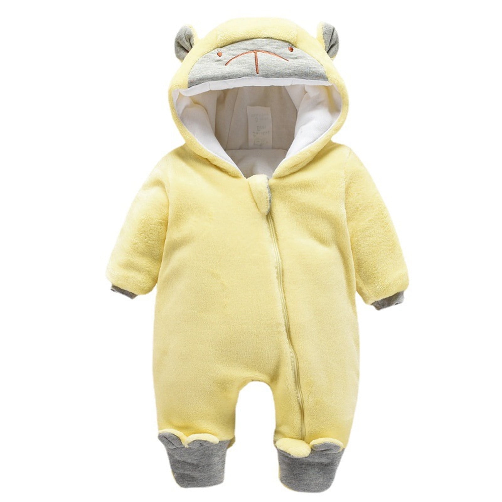 Baby Jumpsuits Girl Boy Zipper Romper Cute Funny Cartoon Bear Ear Warm Loose Coat Footed Hooded ...