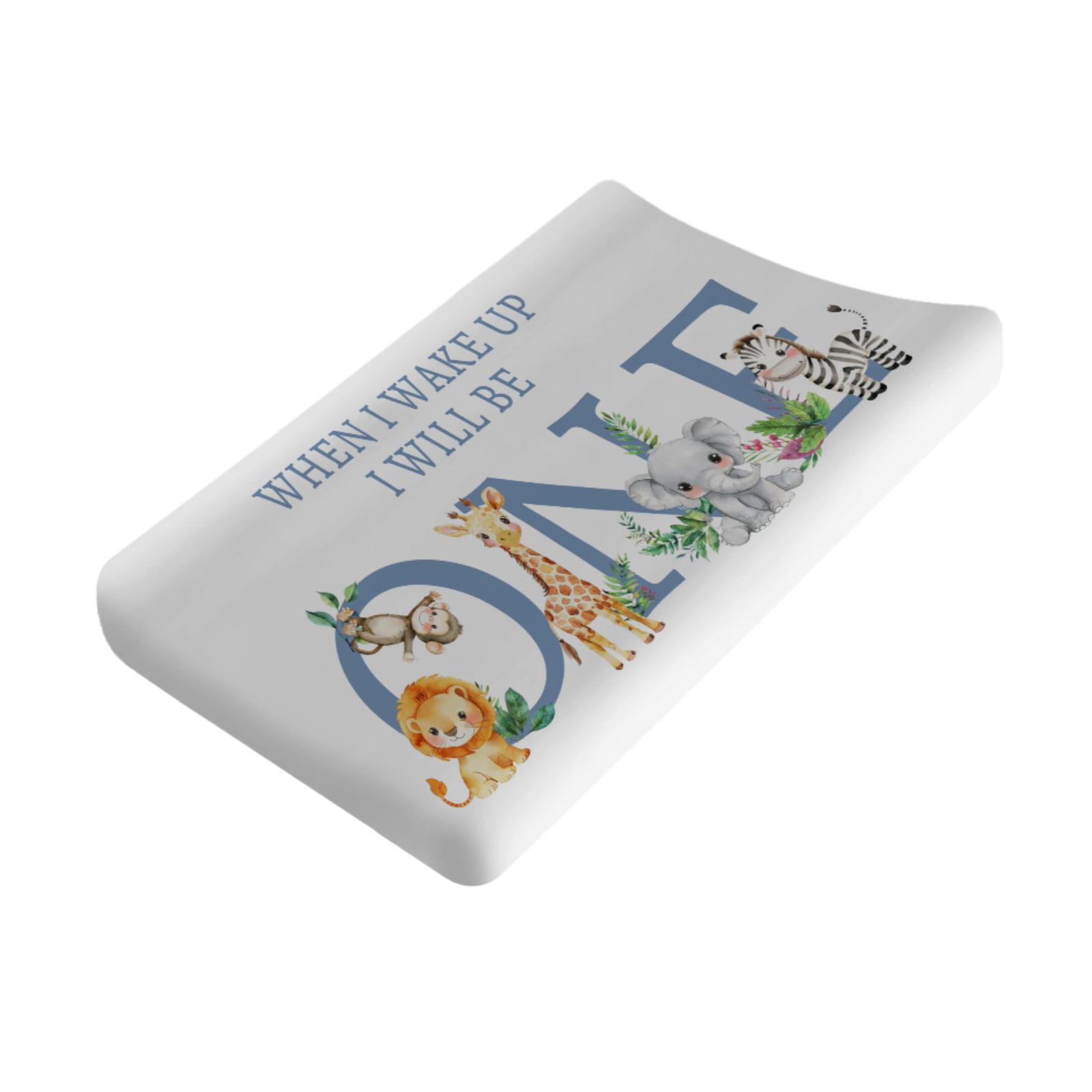 Baby Jungle Safari Animals Blue Changing Pad Cover Lion Zebra Giraffe Elephant Monkey Tropical ...