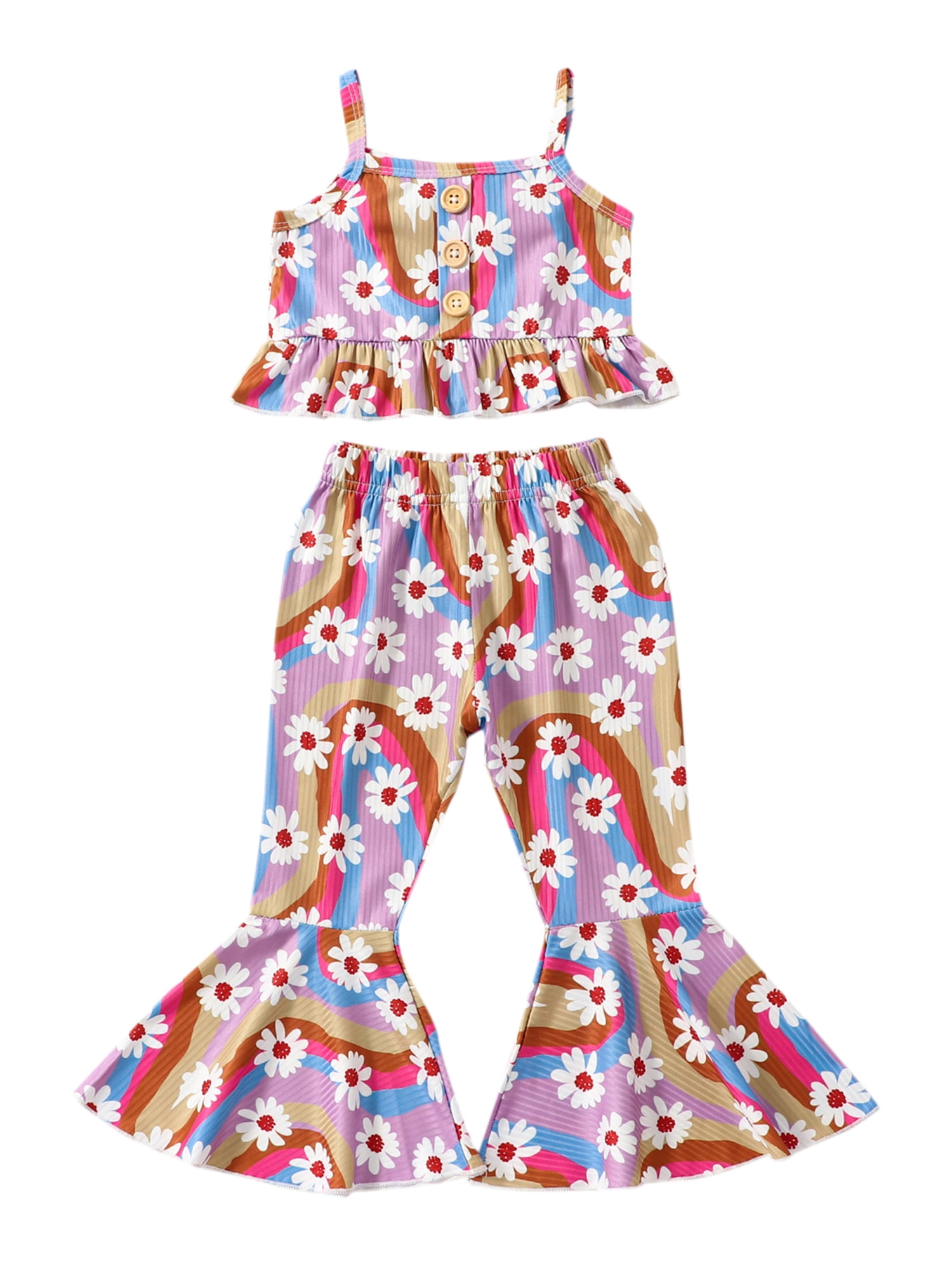 Baby Kid Girls Pants Set Flower Printed Spaghetti Straps Ruffled ...