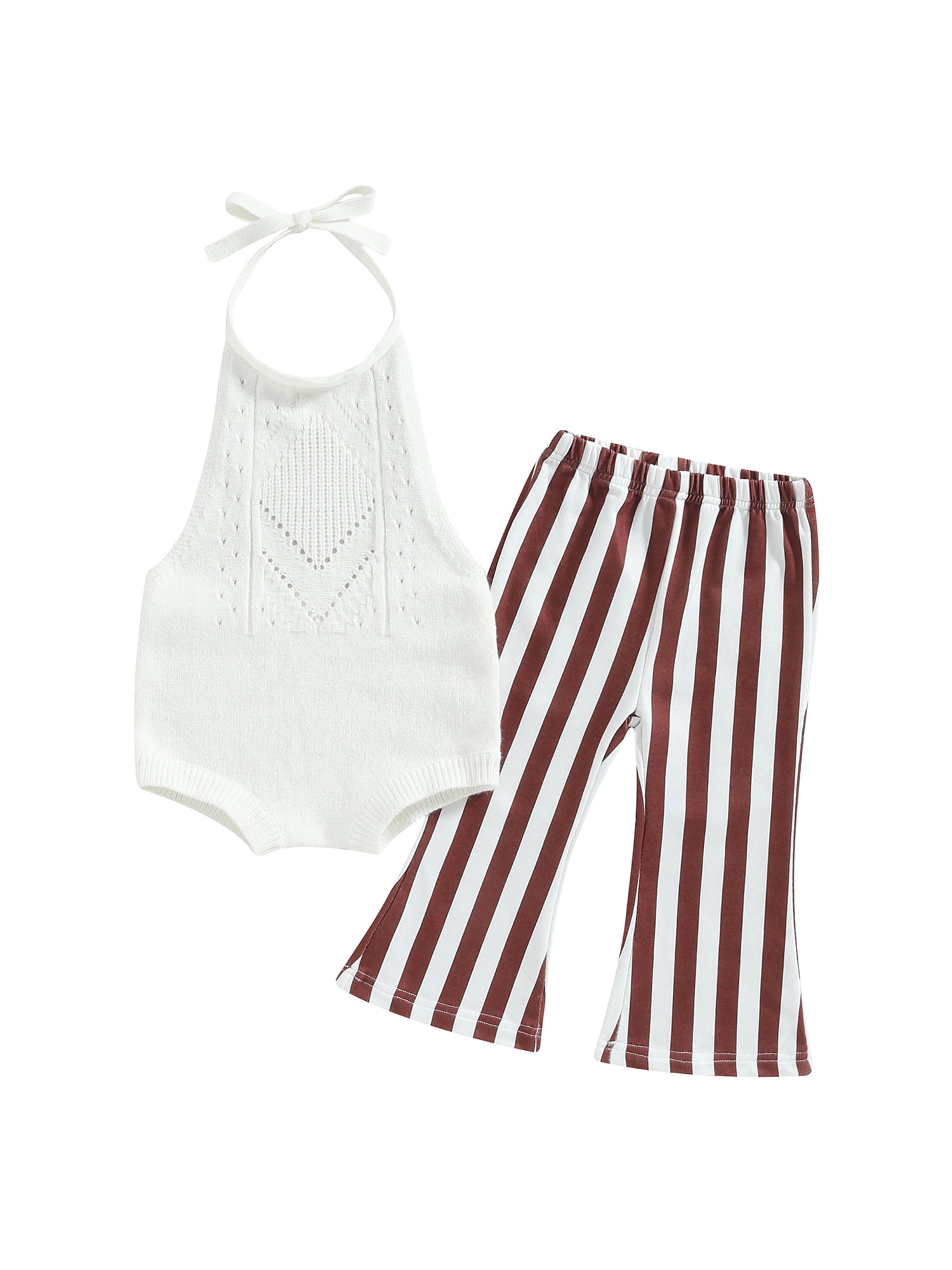 Baby Kid Girls Pants Set, Tie-up Halterneck Knit Vest with Striped ...