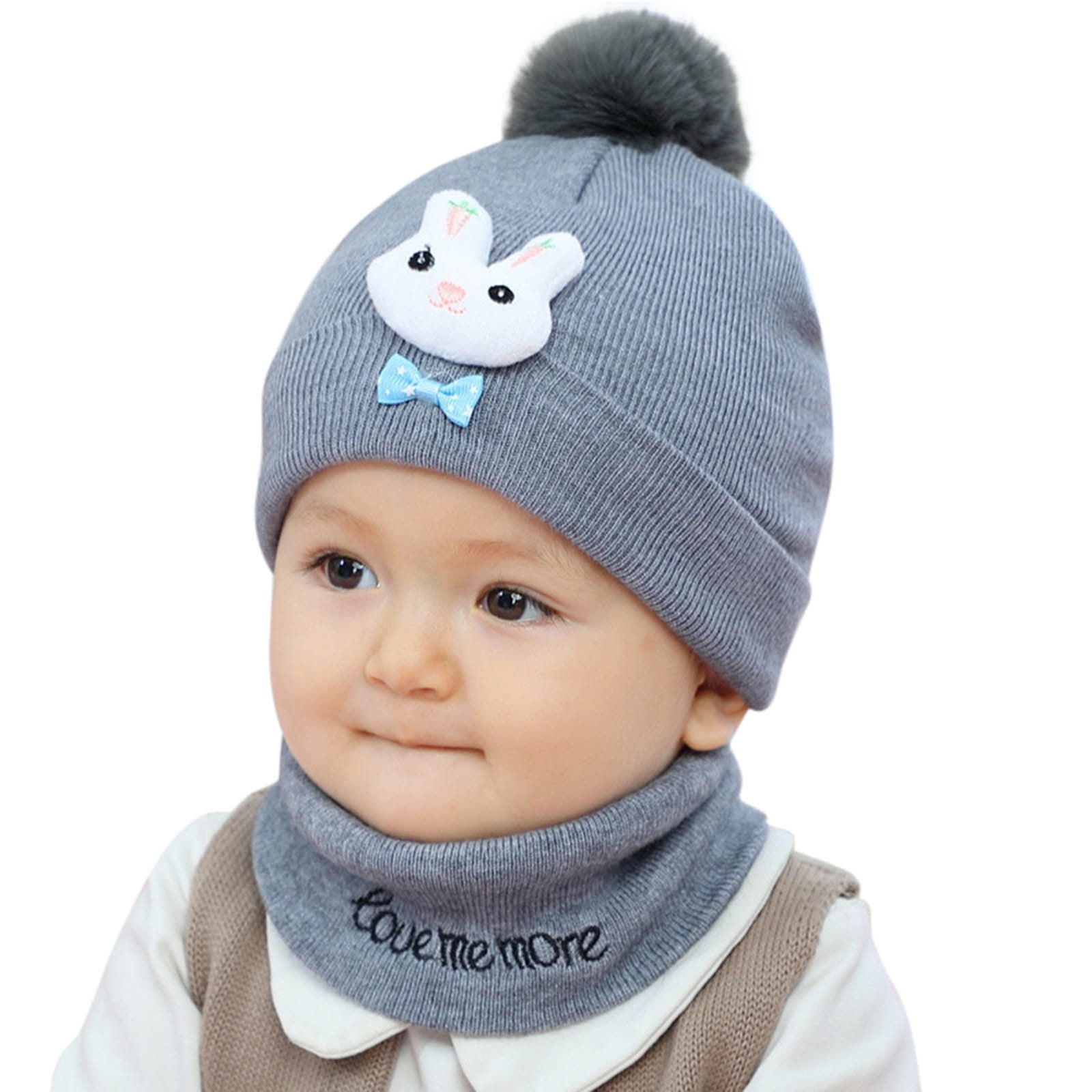 Baby Kids Boy Girl Pompom Hat Winter Warm Knit Bobble Cartoon Cap Scarf ...