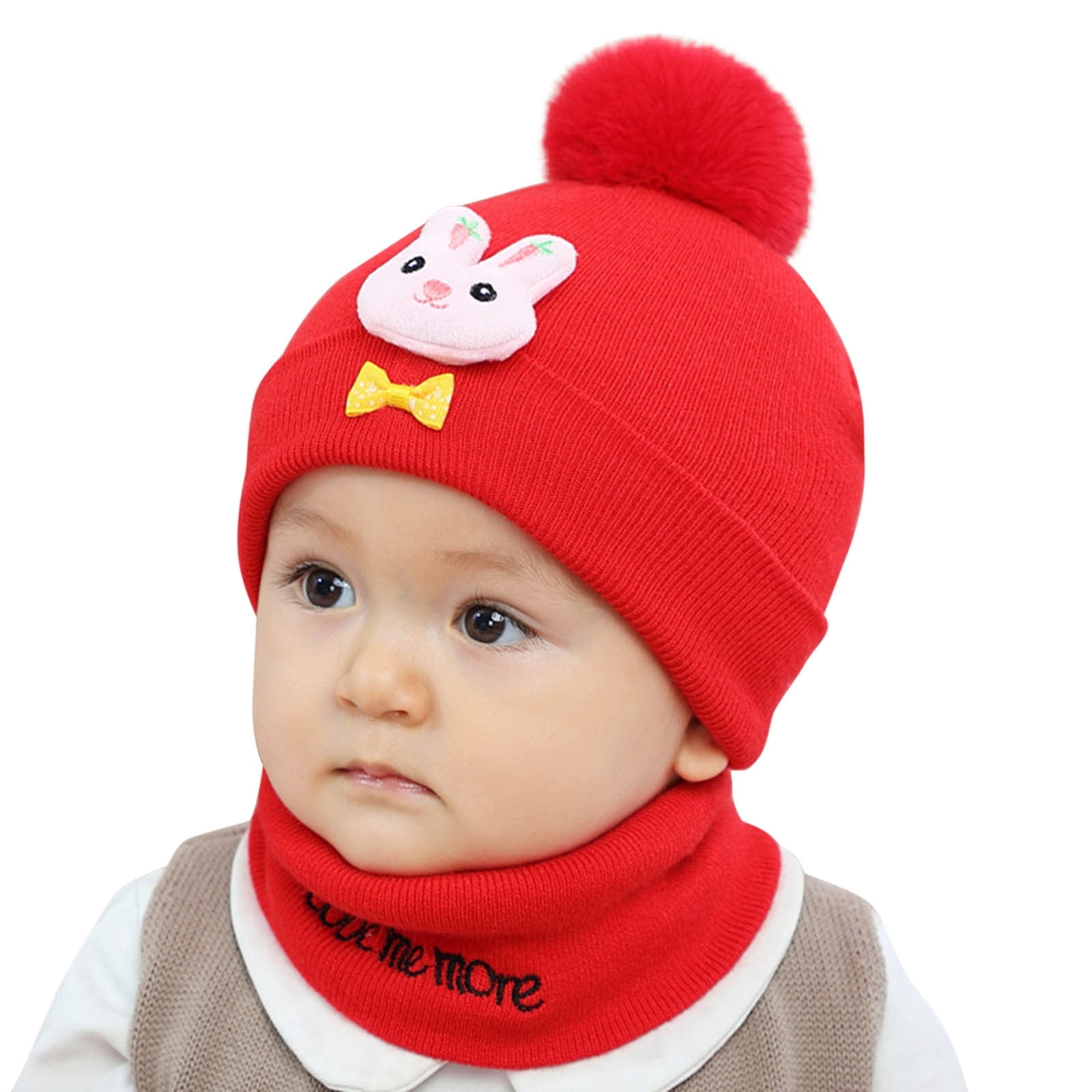 Baby Kids Boy Girl Pompom Hat Winter Warm Knit Bobble Cartoon Cap Scarf ...