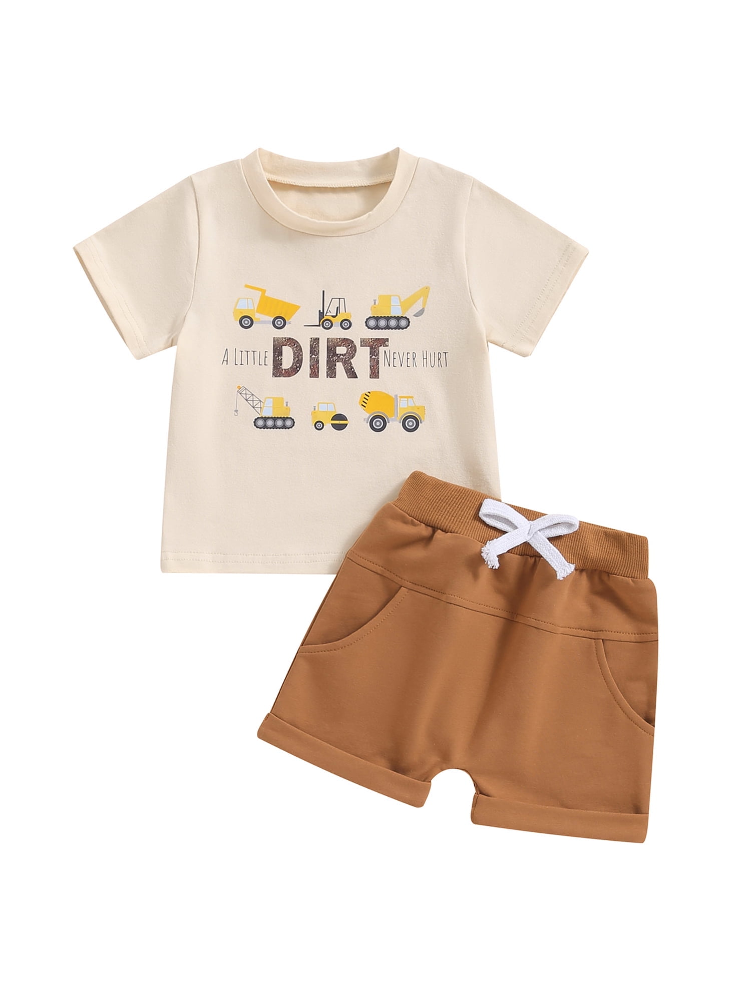 Toddler Boys Summer Outfits 6-24 Months & 2T-4T, Letter Print T-Shirt and Elastic Shorts, 2 ...