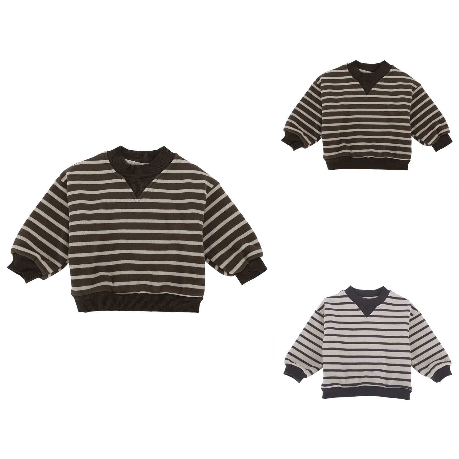 Baby Kids Girls Boys Lined Pullover Striped Crew Neck Long Sleeve Shirt ...