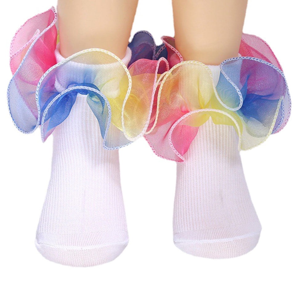 Baby Kids Girls Double Ruffle Cotton Socks Big Ruffled Lace Trim ...