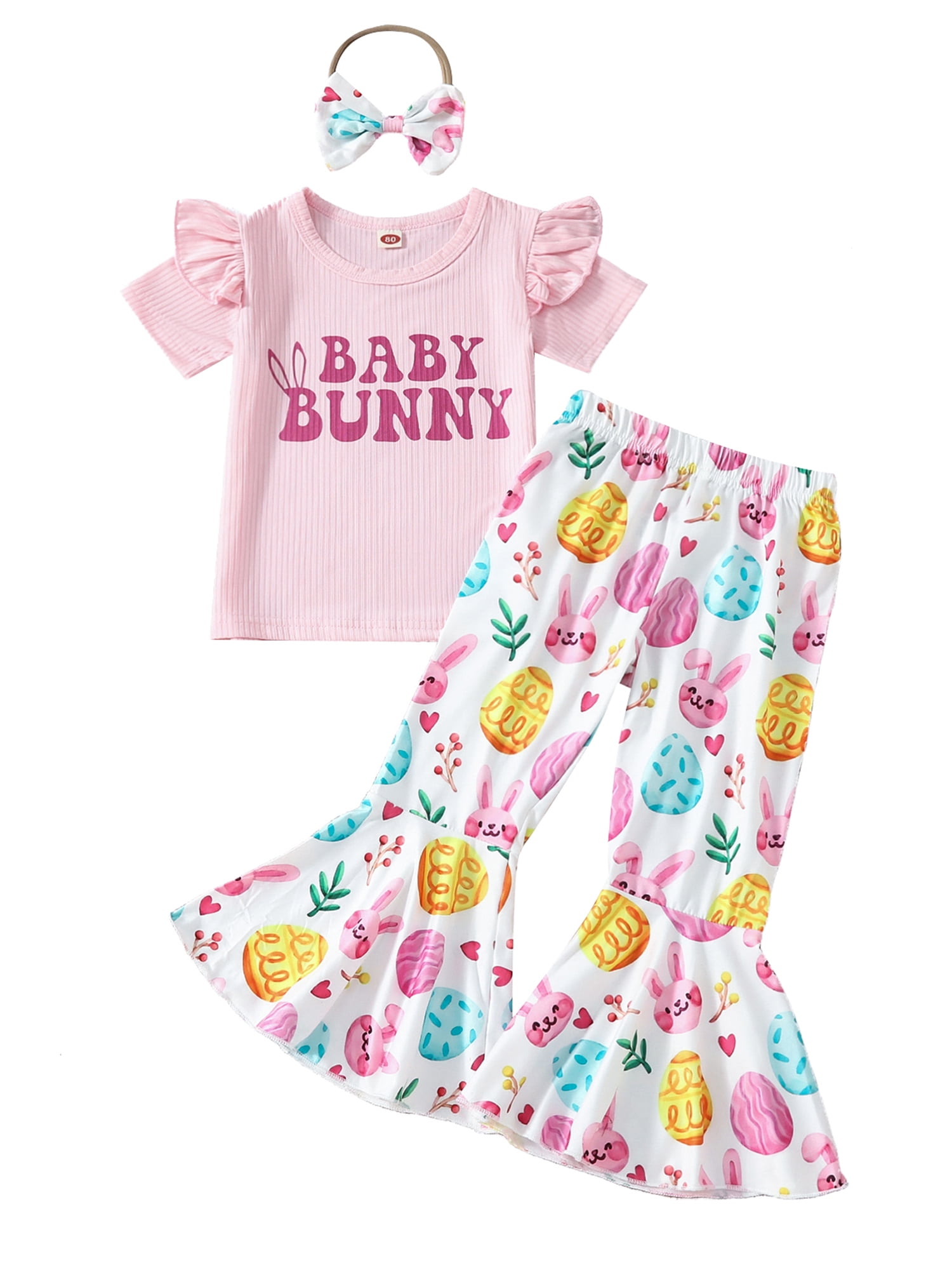 Baby Kids Girls Easter Outfits Short Sleeve T-Shirt Bunny Egg Print ...