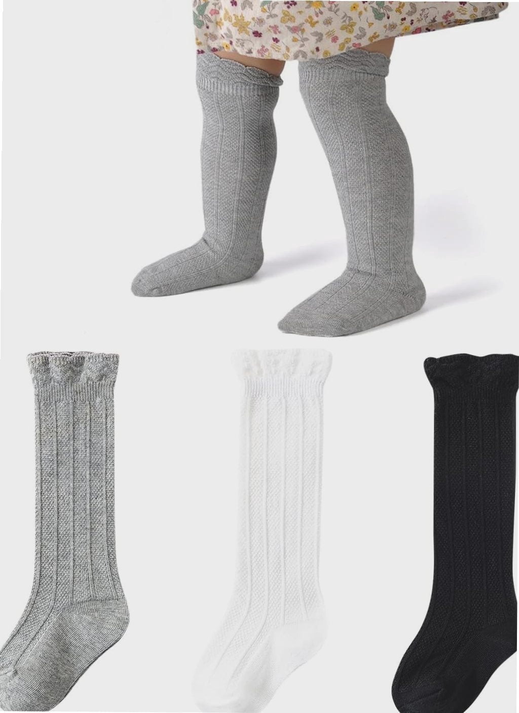 Baby Knee High Socks - Infant to Toddler, Cotton Ruffle Socks, Warm ...