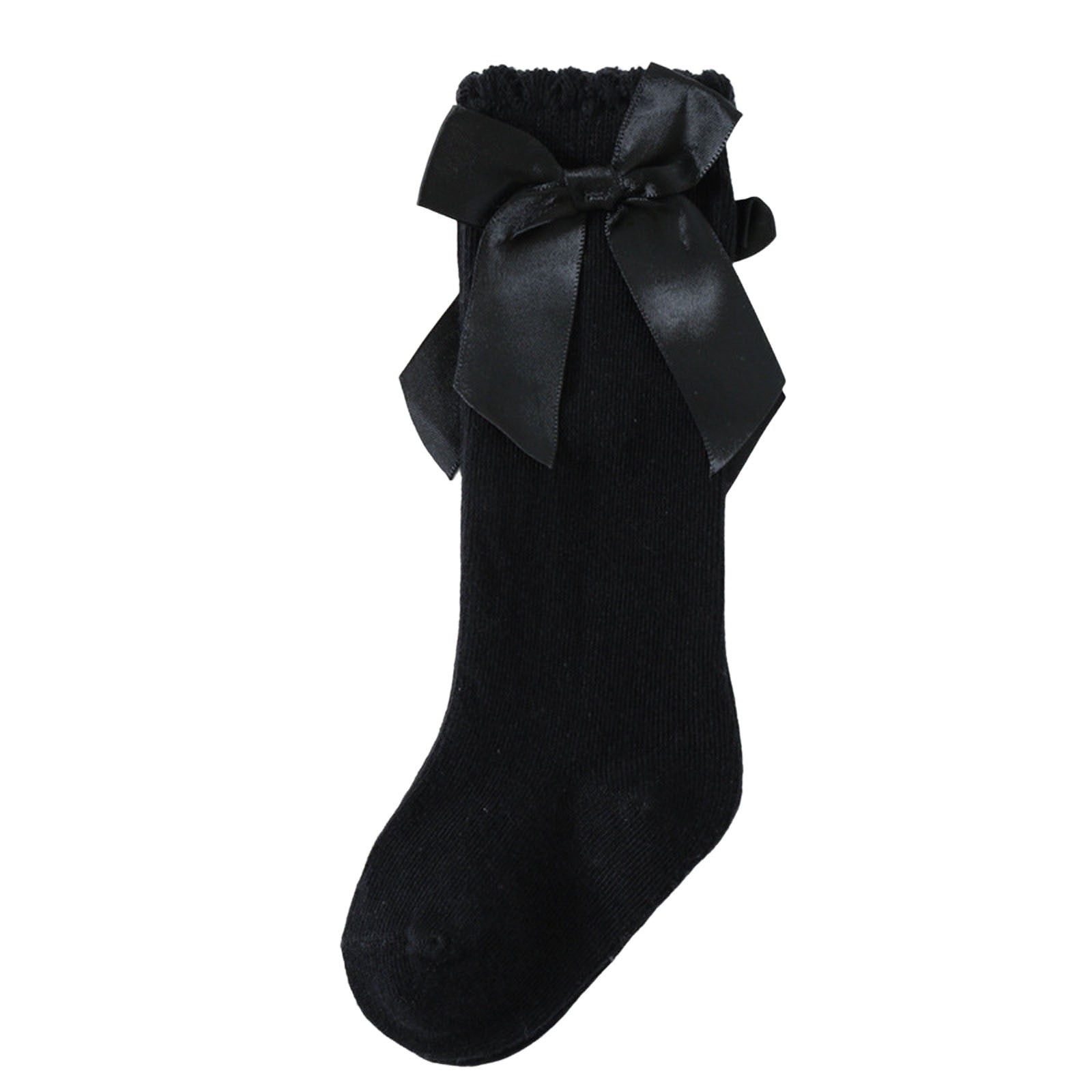 Baby Knee High Socks Kids Girls Anti Slip Ribbons Bow Long Socks ...