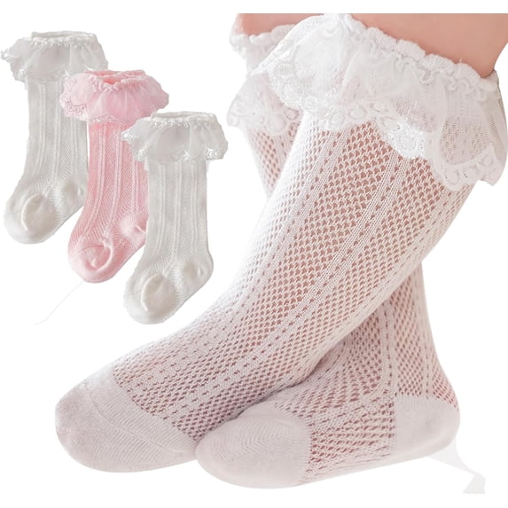 Baby Knee High Socks Non Slip Grip Ankle Socks Ruffled Long Stockings ...