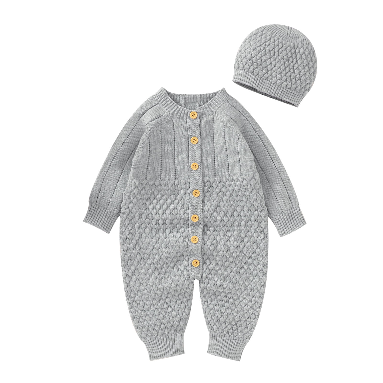 Baby Knit Romper Cotton Button Down Long Sleeve Boys Girls Solid Color ...