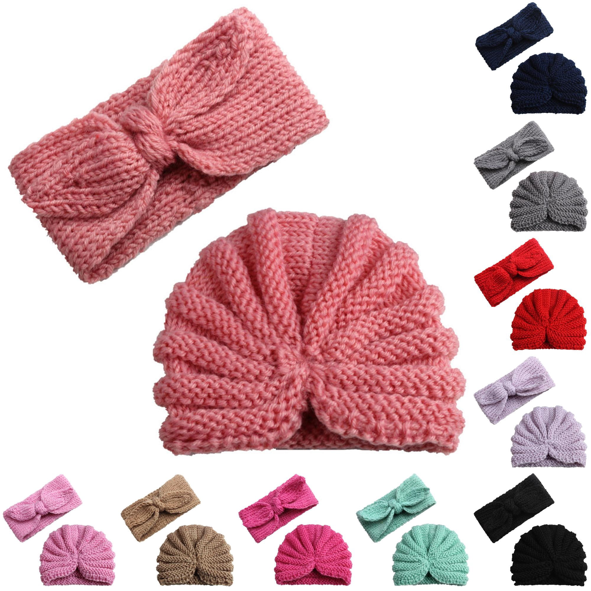 Baby Knitted Hat Turban Headwear Sets for Boy Girl Hair Band Cap Care ...