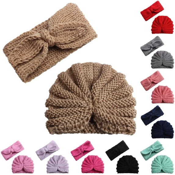 Baby Knitted Hat Turban Headwear Sets for Boy Girl Hair Band Cap Care ...
