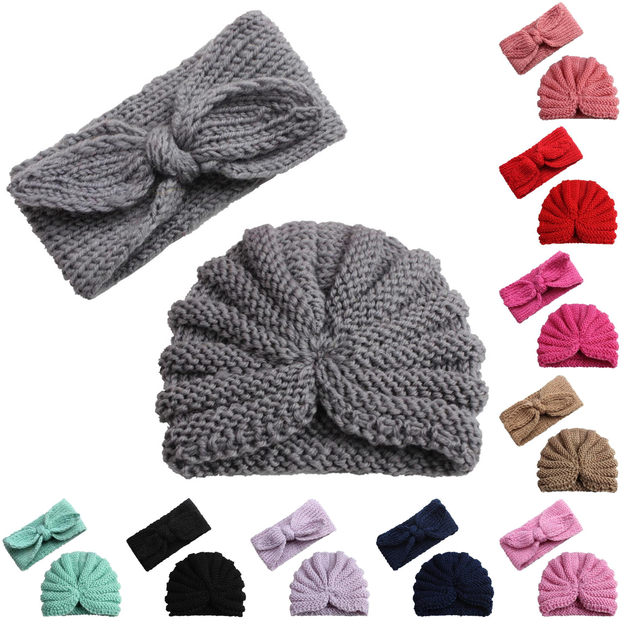 Baby Knitted Turban Hat Set for Boys Girls Hair Band Cap Headwear Baby ...