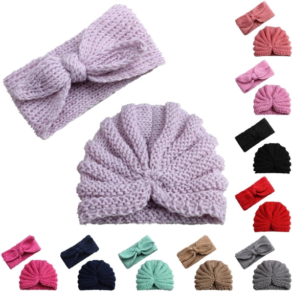 Baby Knitted Turban Hat Set for Boys Girls Hair Band Cap Headwear Baby ...