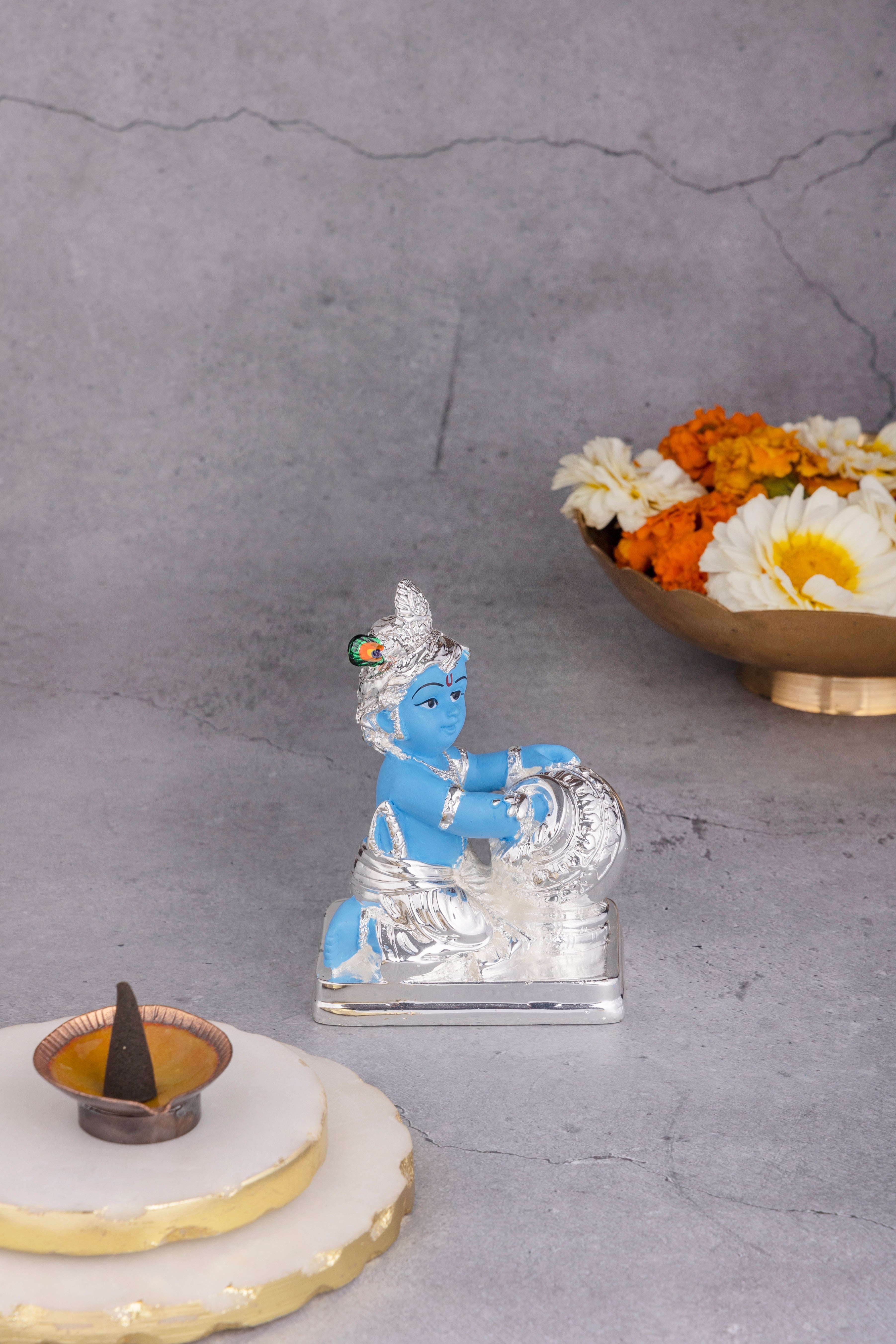 Baby Krishna MaakhanChor in Blue & Silver - 4.5 Inches - Walmart.com