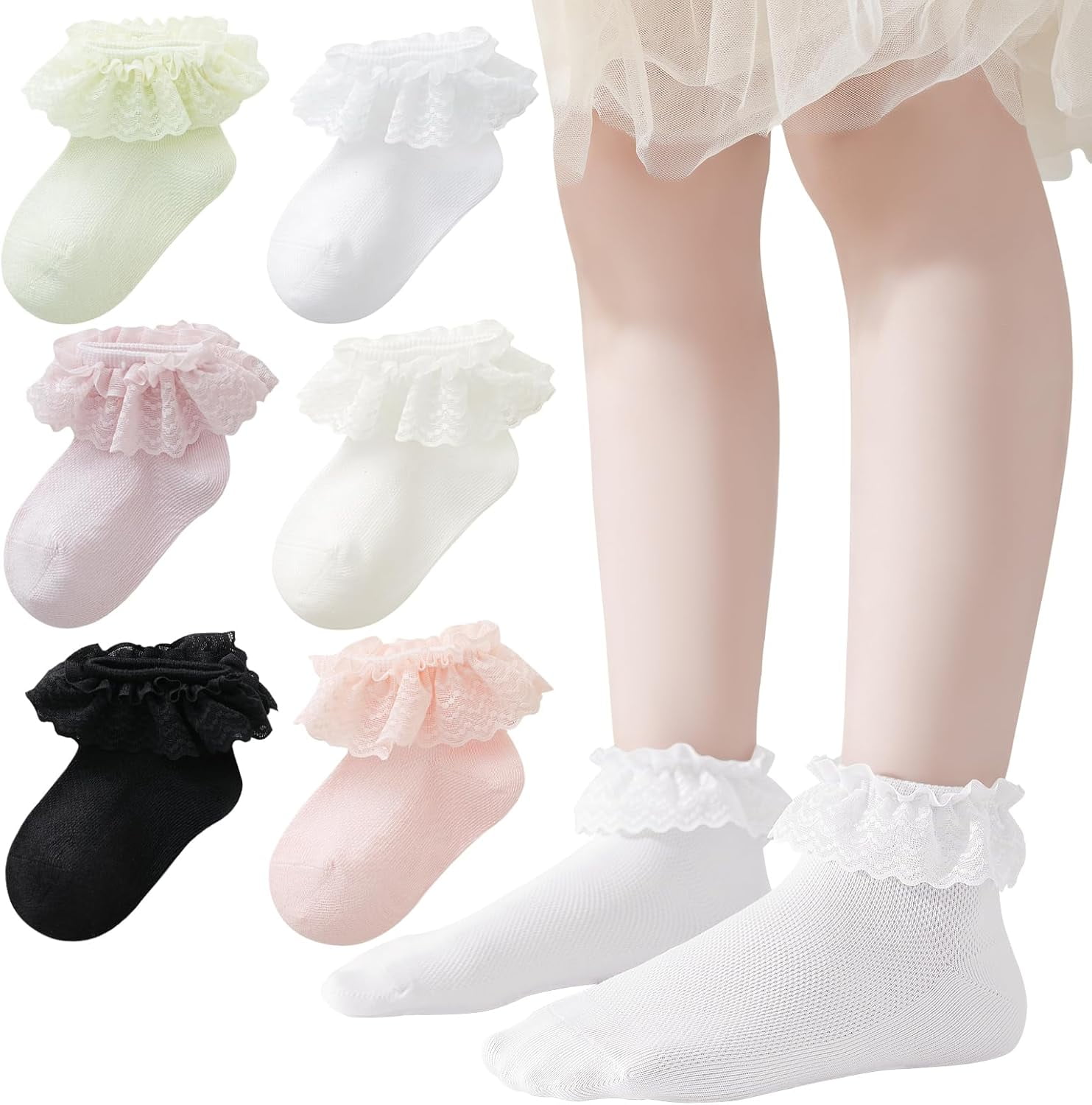 Baby Lace Socks Toddler Eyelet Frilly Socks Girls Ruffle Sock 6 Pairs ...