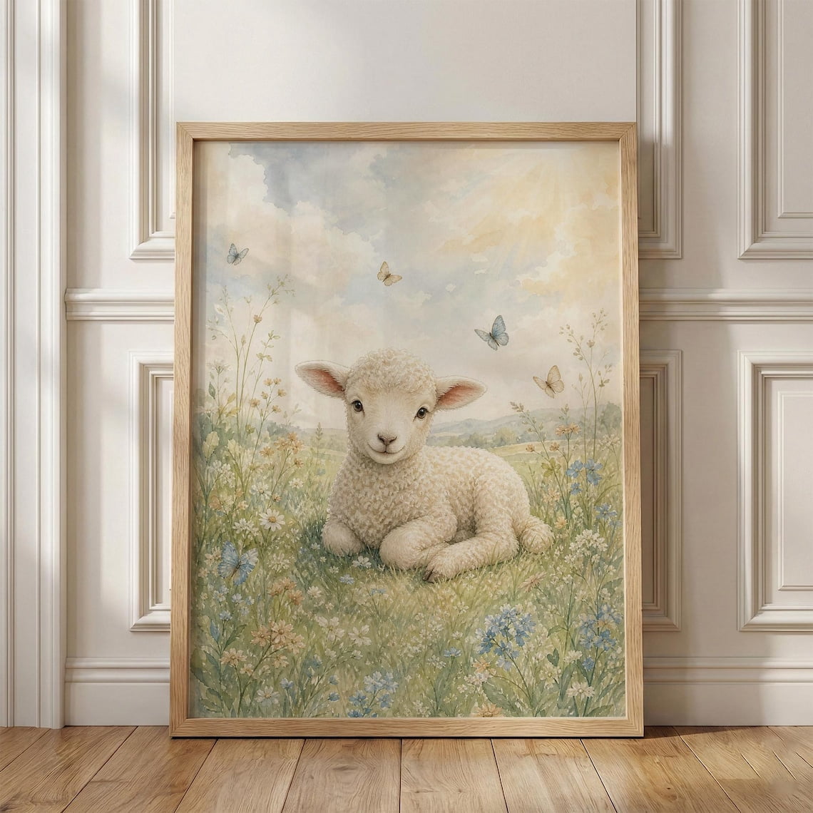 Baby Lamb Soft Nursery Animal Meadow Floral Baby Shower Poster Unframed ...