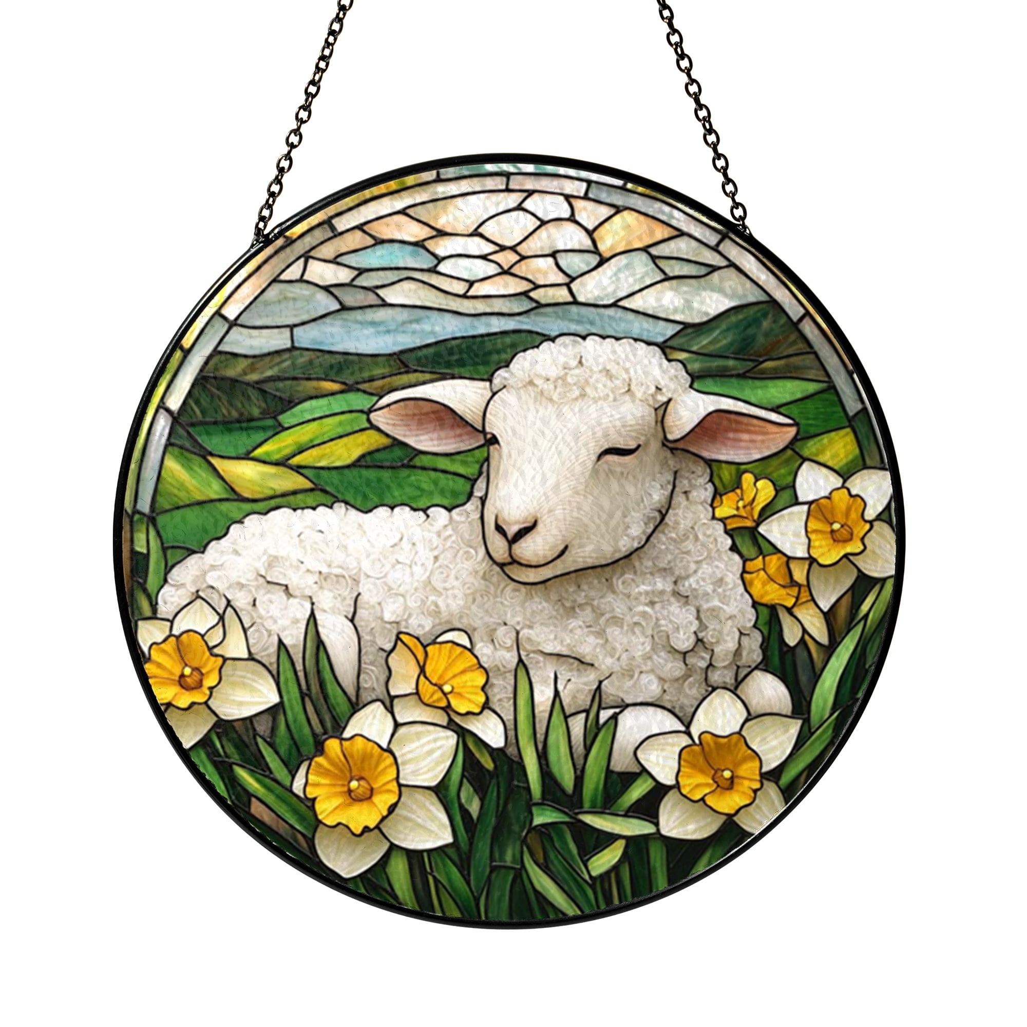 Baby Lamb and Daffodils Stained Glass Style Window Suncatcher – Spring ...