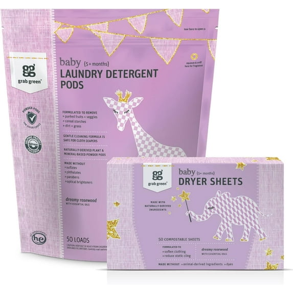 Baby Laundry Detergent Pods and Dryer Sheets Bundle, 50 Count Pods and ...