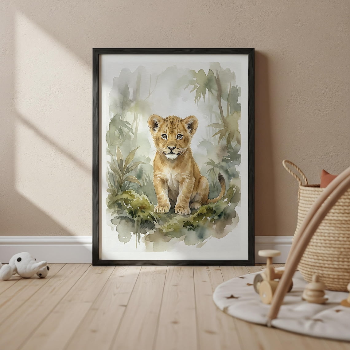 Baby Lion Cub Nursery Print, Watercolour Safari Animal Wall Art ...