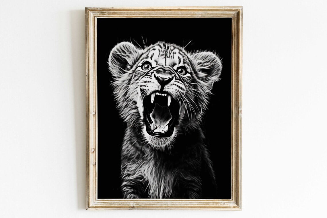 Baby Lion Nursery Wall Art, Cute Animal Kids Room Decor, Safari Animals ...