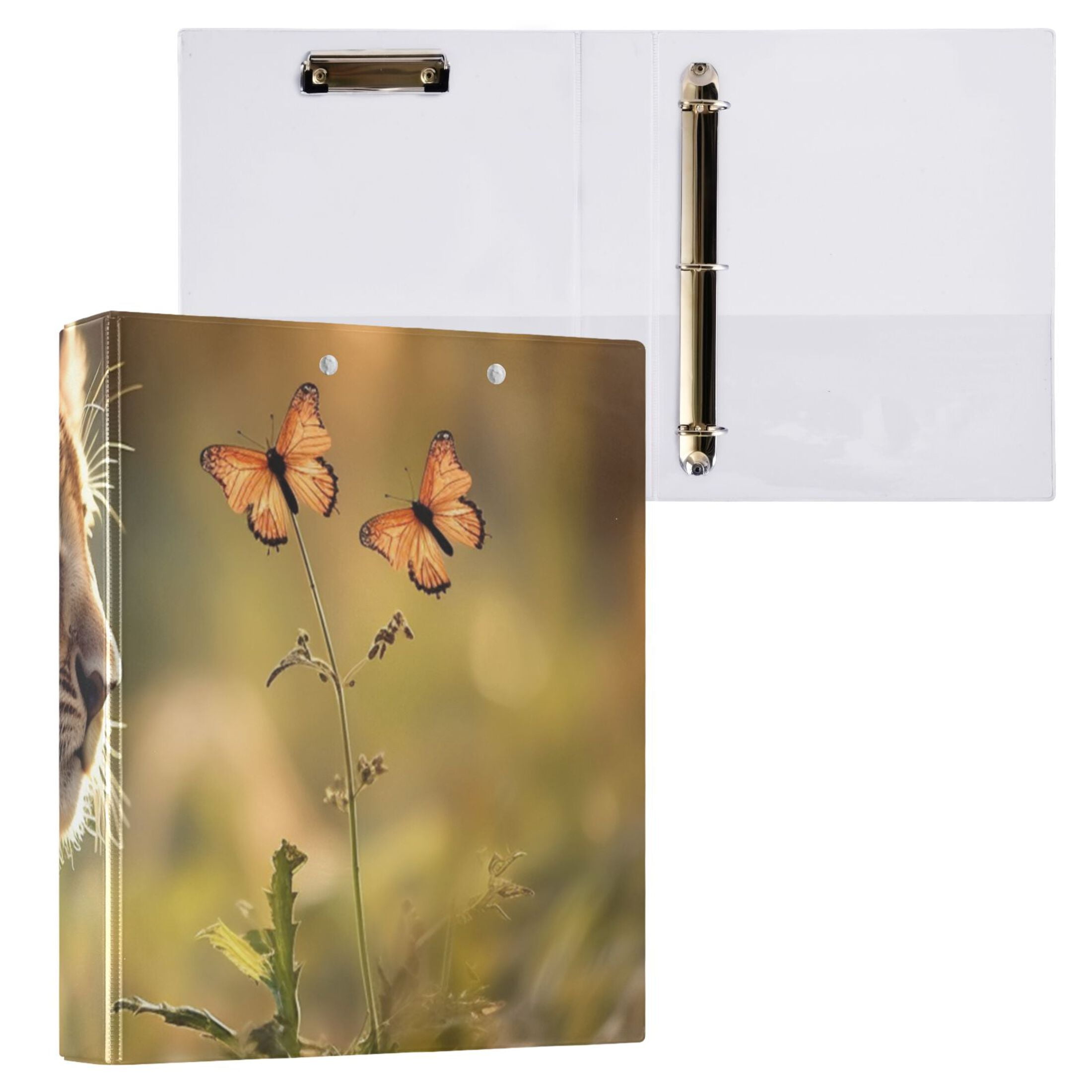 Baby Lion Play with Butterflies Round Ring Binder 3 Rings 1.5" Capacity ...