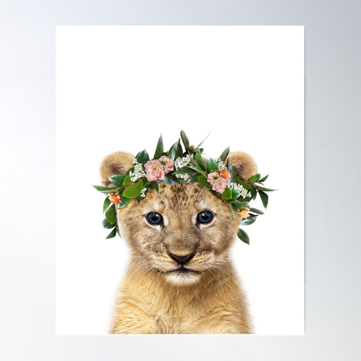 Baby Lion With Flower Crown, Baby Animals Art Print By Synplus Poster ...