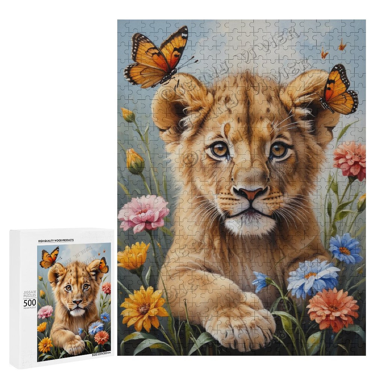 Baby Lion With Flower Oil Painting 500-Piece Puzzle for Adults - High ...