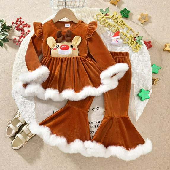 Baby Long Sleeve Dress with Faux Fur Trim and Matching Hat Soft Fabric ...