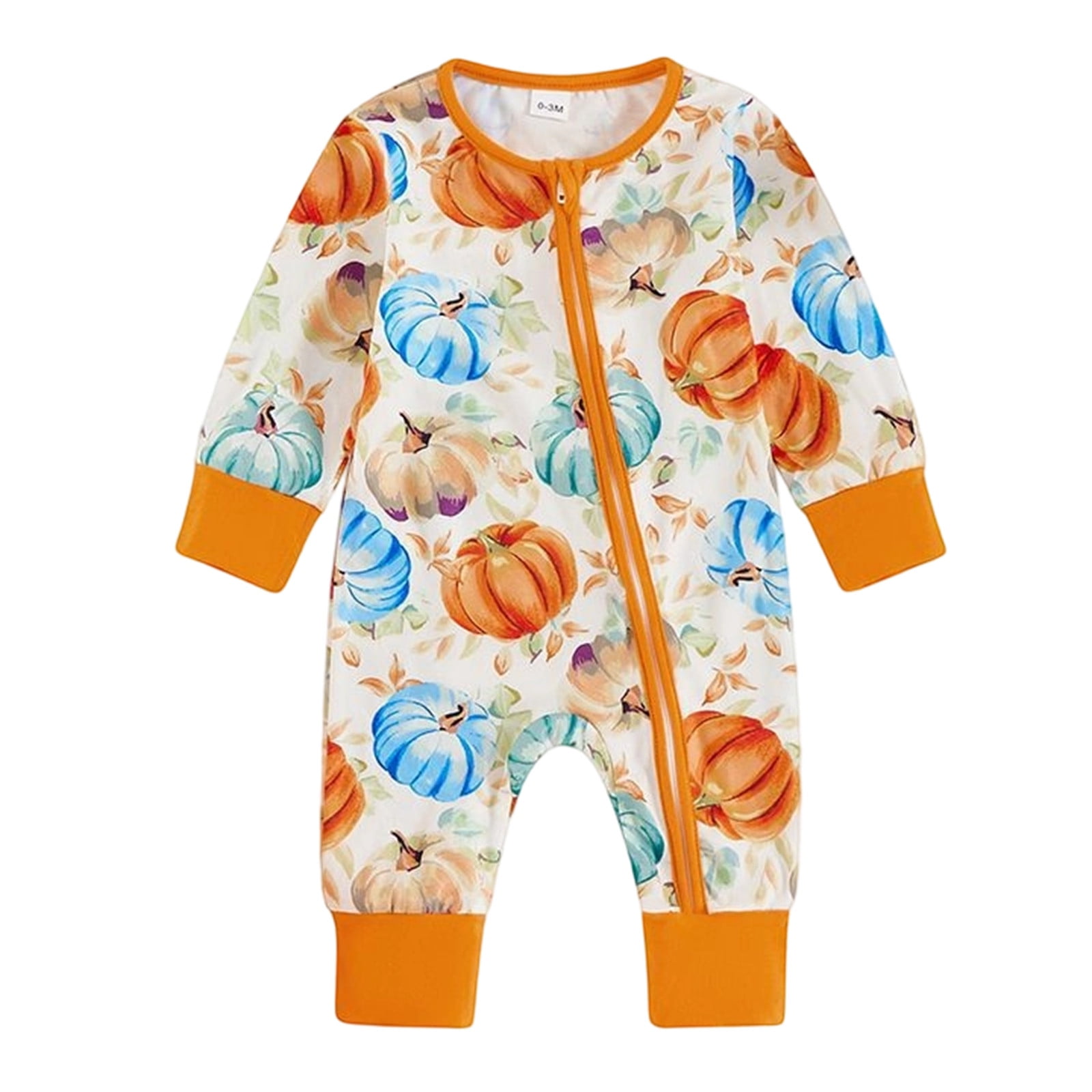 Baby Long Sleeve Onesies Boys Bodysuit Zip Up Pumpkin Letter Print Long Sleeve Footless Pajamas ...