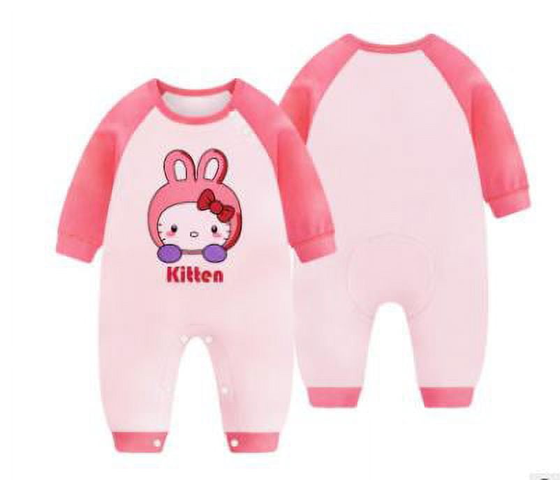 Baby Long Sleeve Romper, Cartoon Print Color Block Threaded Cuff Design ...