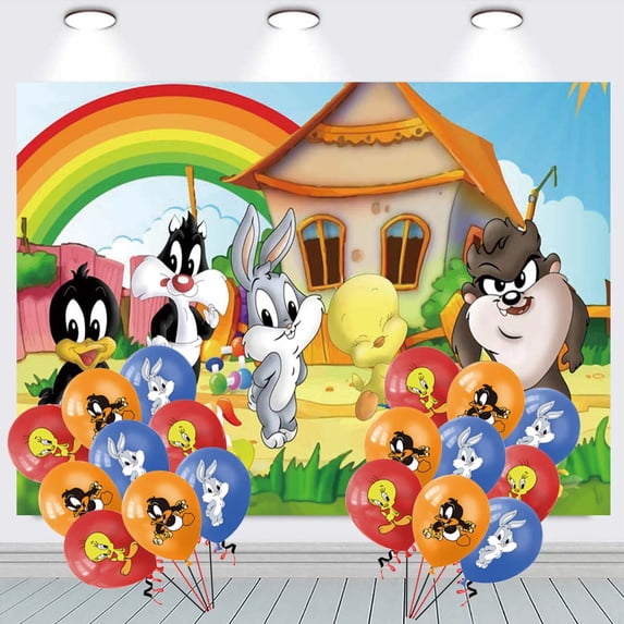 Baby Looney Tunes Backdrop Banner Balloons Party Decorations Supplies ...