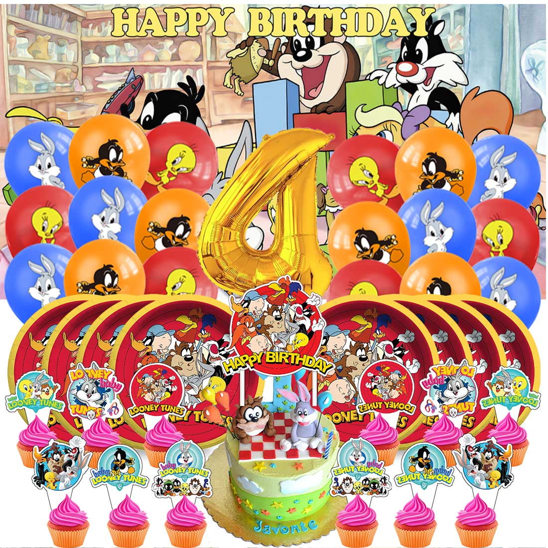 Baby Looney Tunes Balloons Party Supplies 4th Decor Tableware Birthday Cake Topper Decorations ...