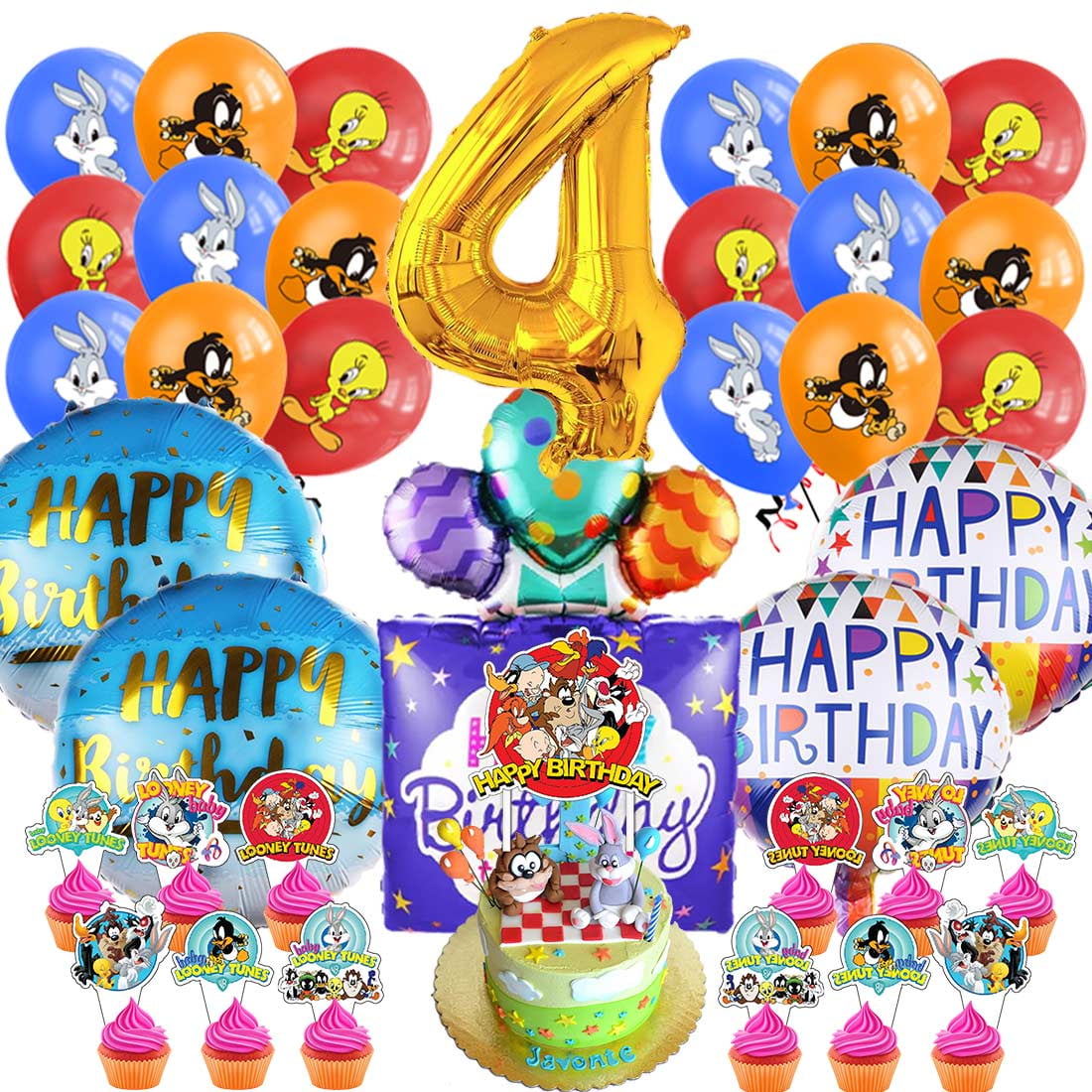 Baby Looney Tunes Party Supplies 4th Decor Kit Balloons Birthday Cake Topper Decorations ...