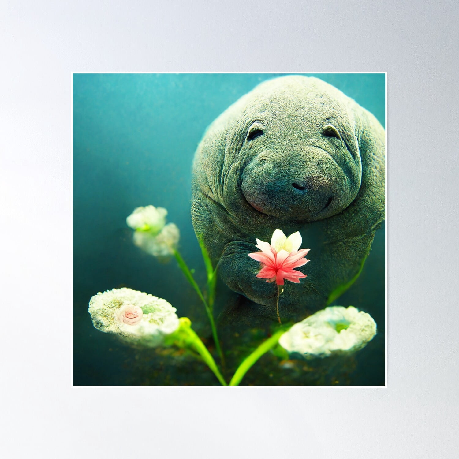 Baby Manatee Poster Wall Art, Modern Wall Decor, 24x24 UNFRAMED ...