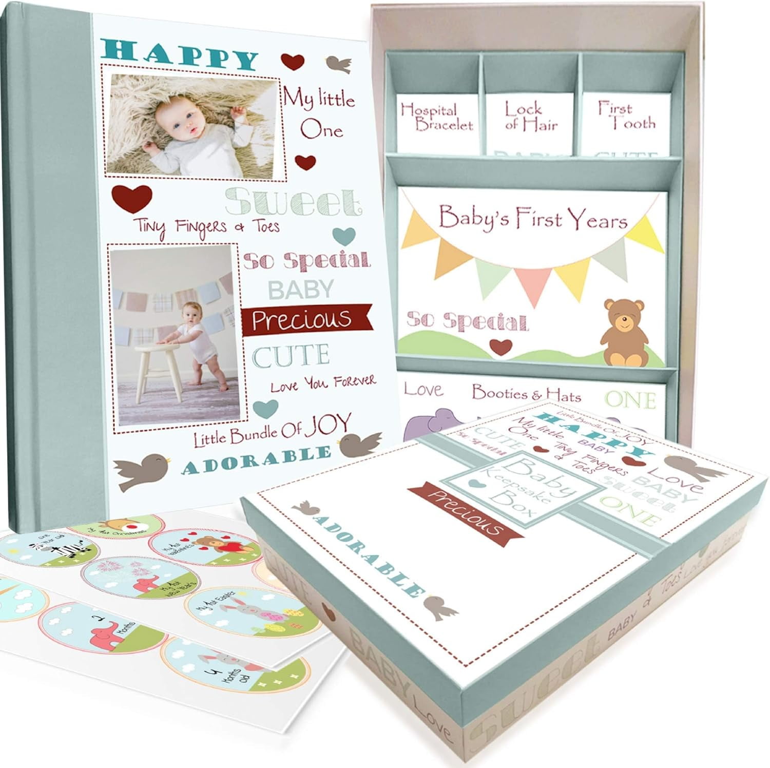 Baby Memory Book w/Keepsake Box & 30 Monthly & Baby First Milestone ...