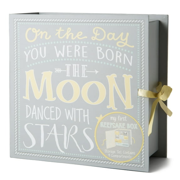Baby Milestone Keepsake Storage Box for Kids - Moon & Stars - Gray ...