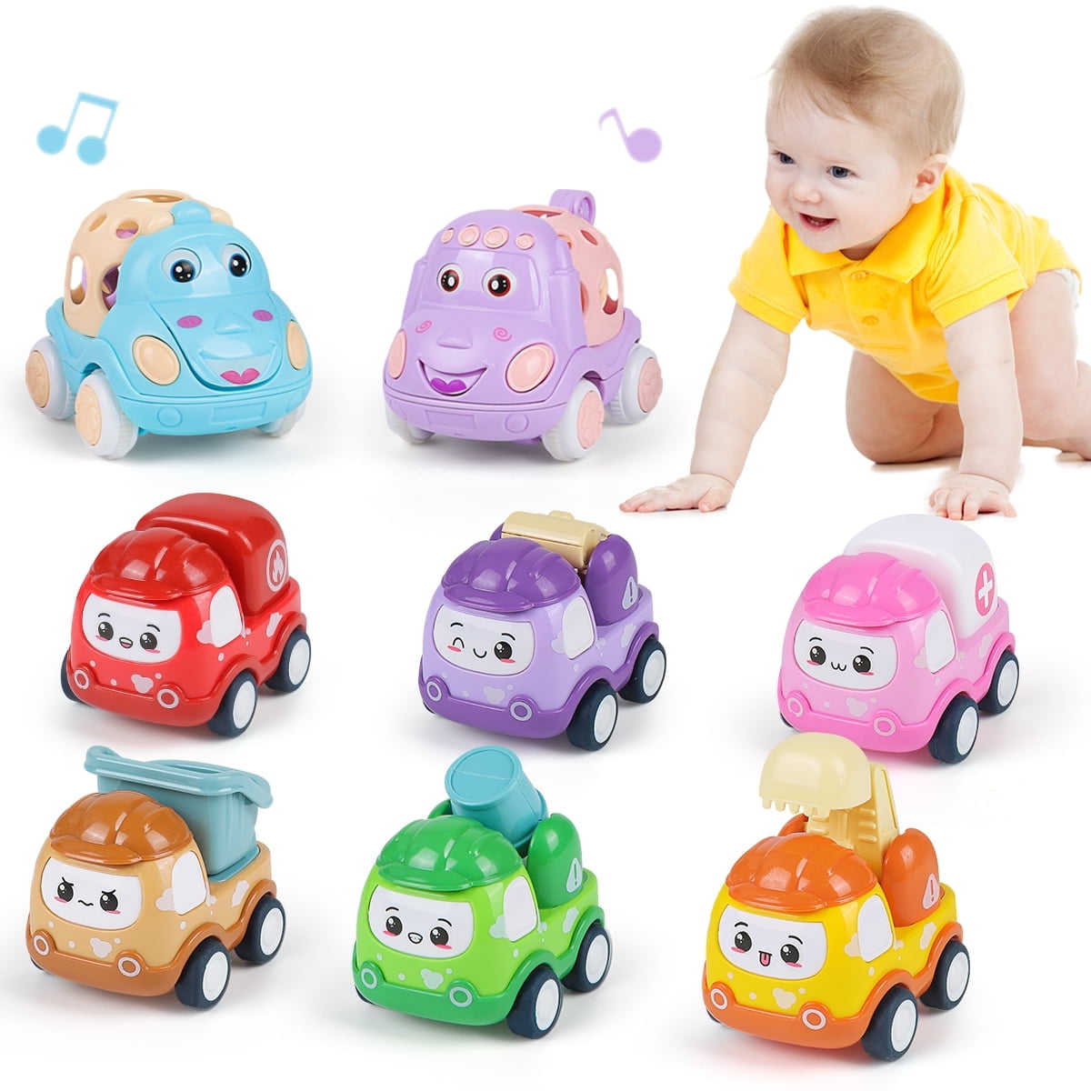 Baby Mini Pull Back Car, 8PCS Toy Car for Toddler 1-3,12-18 Months Baby ...