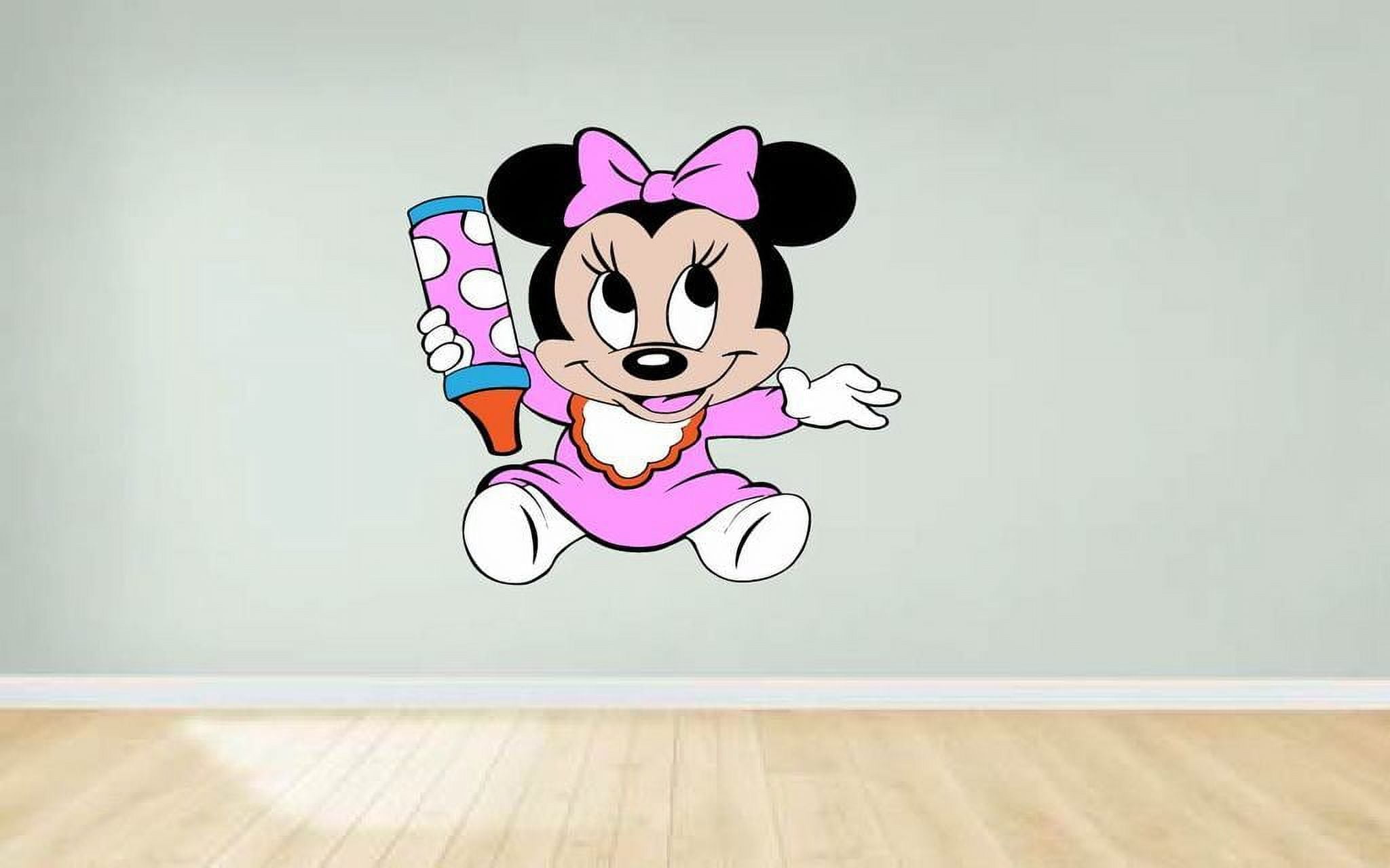 Baby Minnie Mouse Holding Crayon Cartoon Character Wall Art Sticker ...