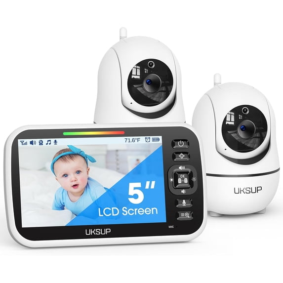 Baby Monitor with 2 Cameras - 5" Display Video Baby Monitor with Remote ...