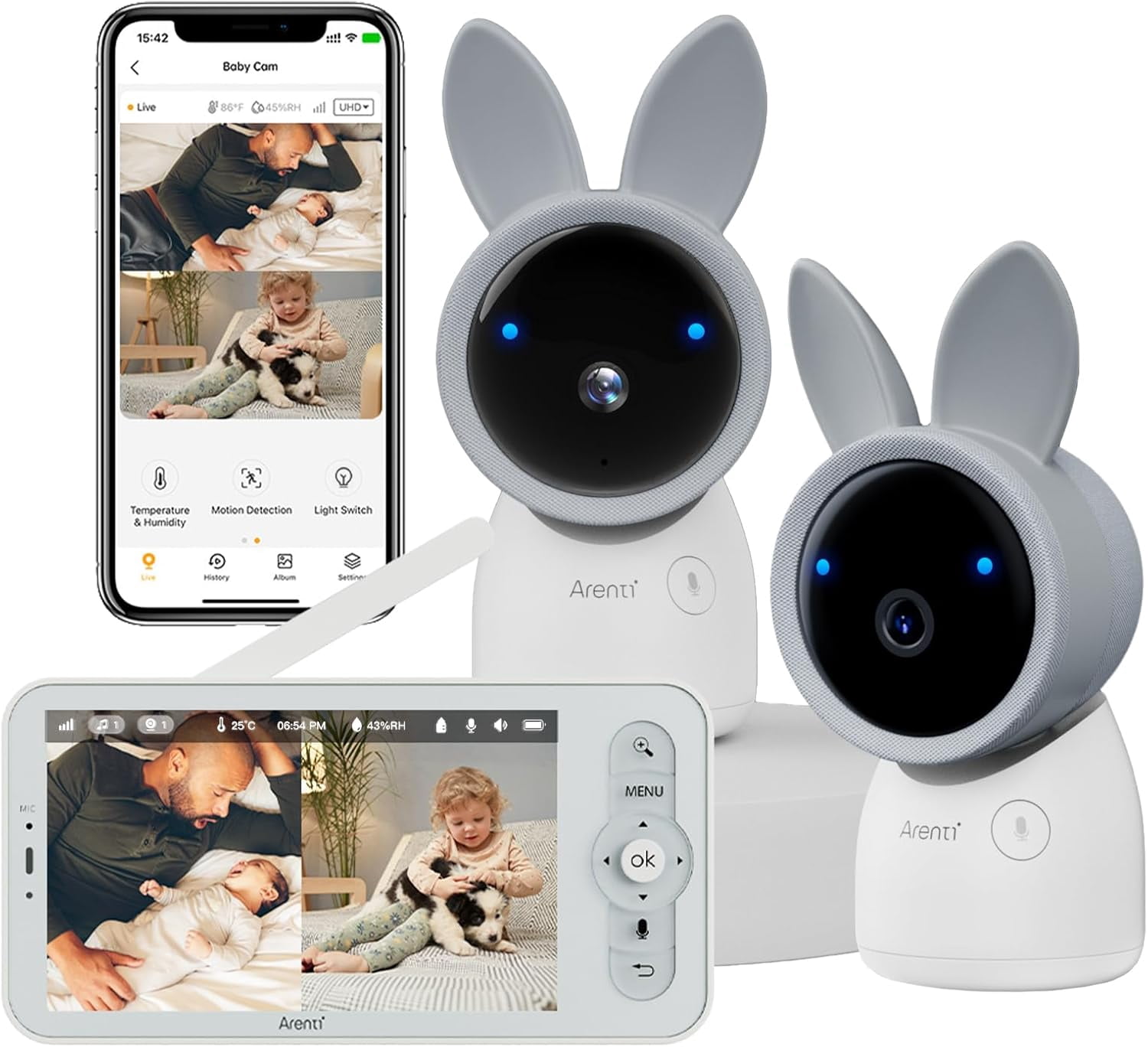 Baby Monitor with 2 Cameras, Cry&Motion Detection, 2K Smart Baby Camera ...