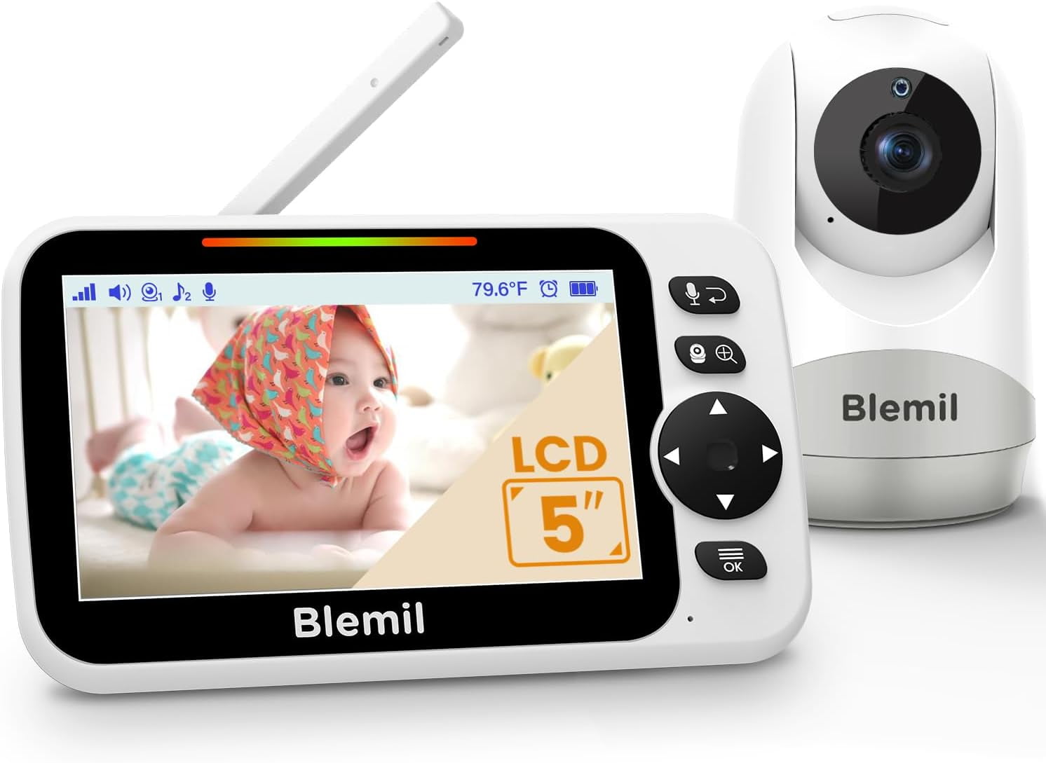 Baby Monitor with 30-Hour Battery, 5" Large Split-Screen Video Baby ...