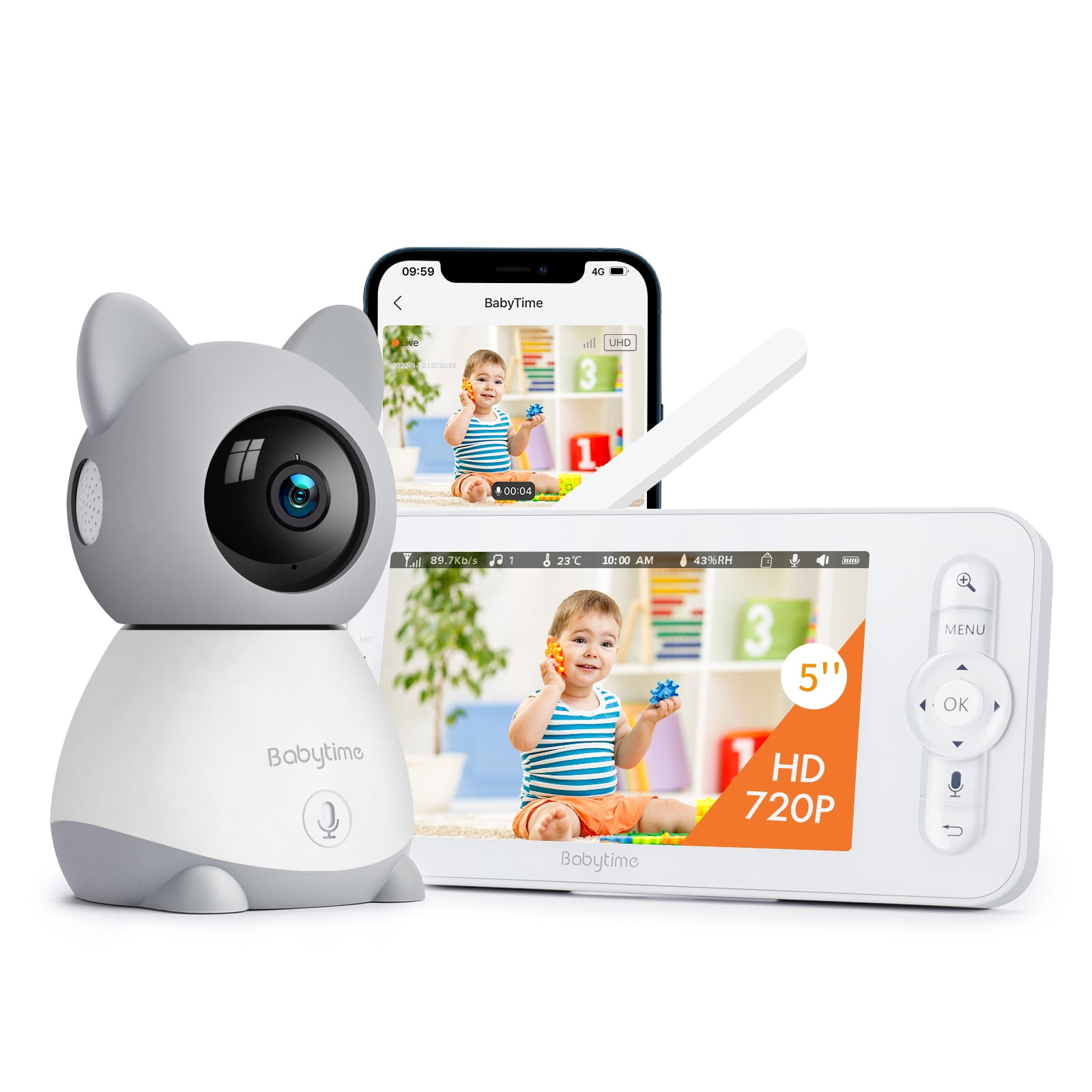 Baby Time Baby Monitor, 5" Color Display, 1080P Pan/Tilt, Night Vision ...