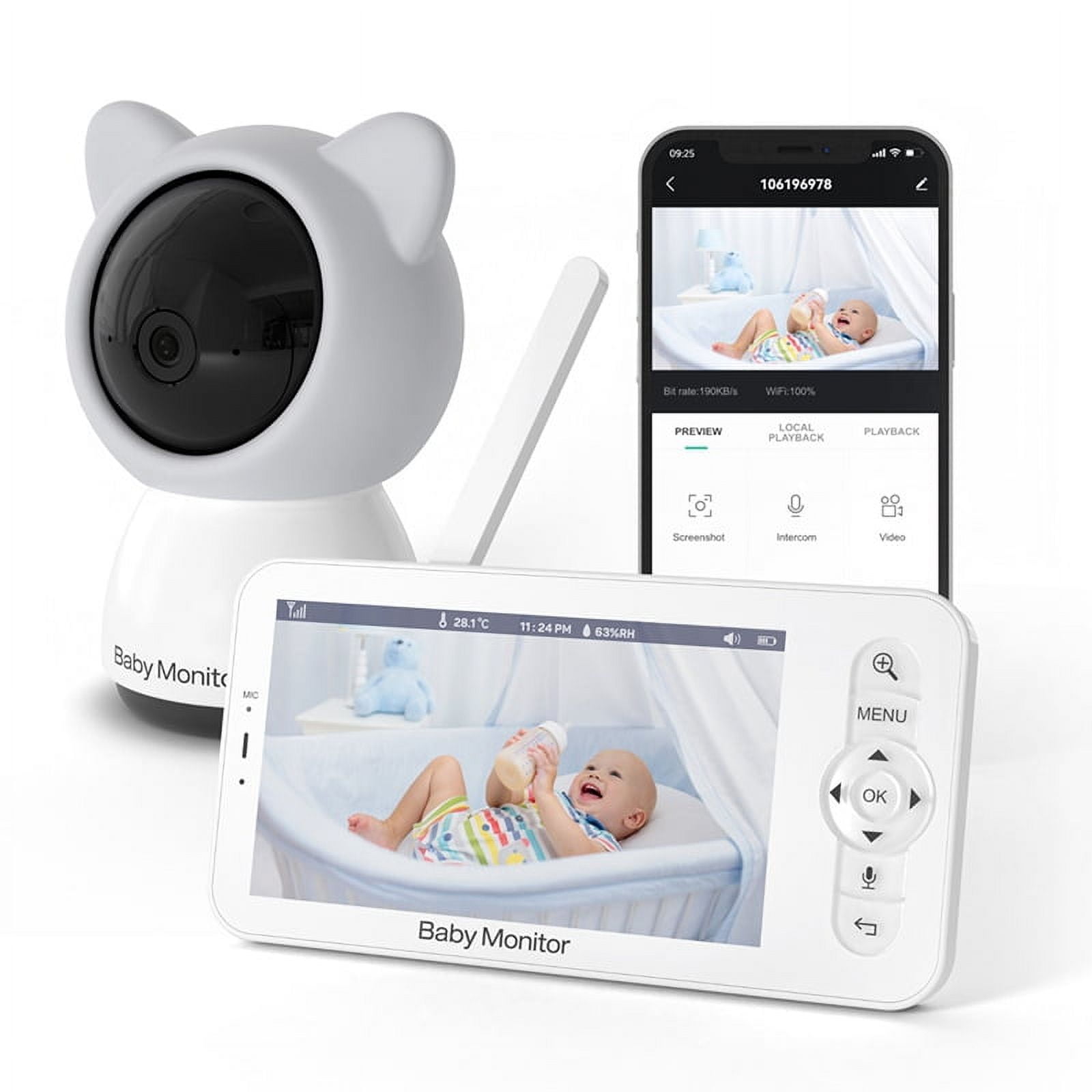 Baby Monitor Two Way Talk Video Surveillance Camera Built-in Lullabies ...