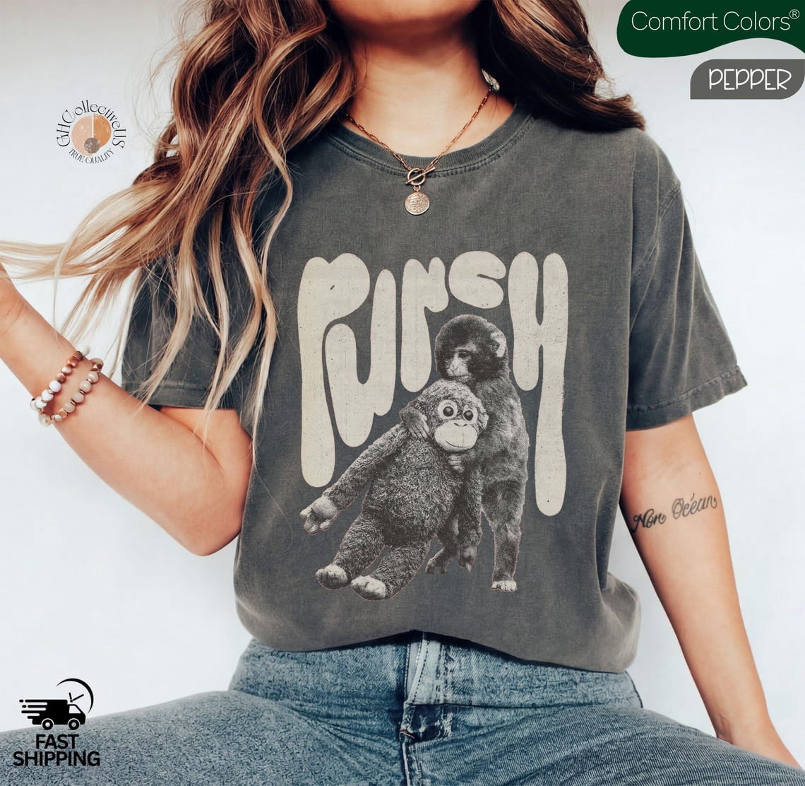 Baby Monkey Holding Plush Toy Shirt – Monkey Punch Comfort Colors ...