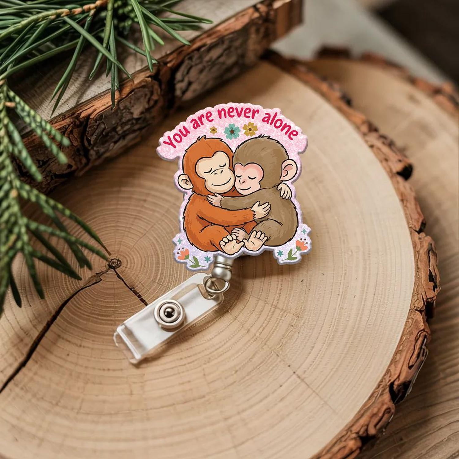 Baby Monkey Punch You Are Never Alone Badge Reel, Animal Lover Badge ...