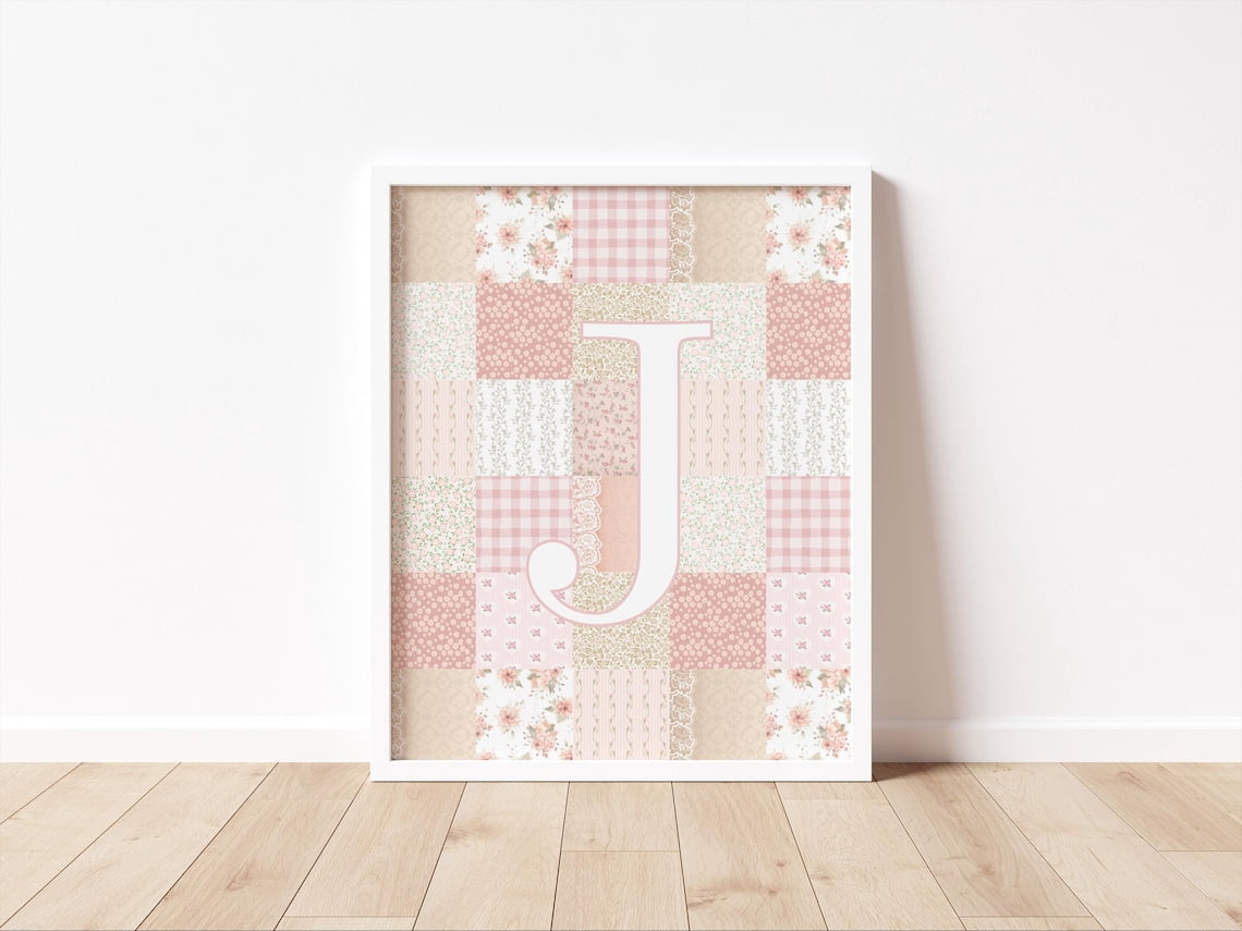 Baby Monogram Art, Baby Girl Monogram, Patchwork Monogram Initial ...