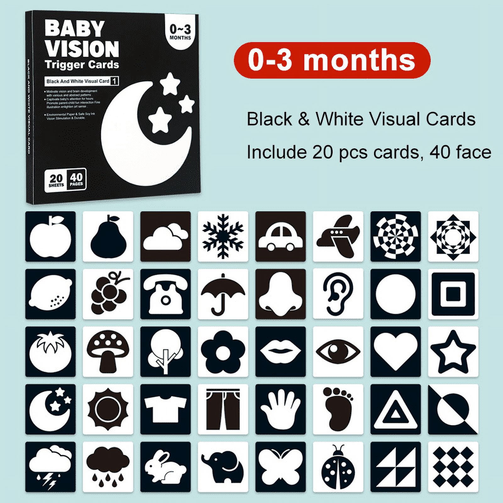 Baby Montessori Toys Black White Flash Cards High Contrast Visual ...